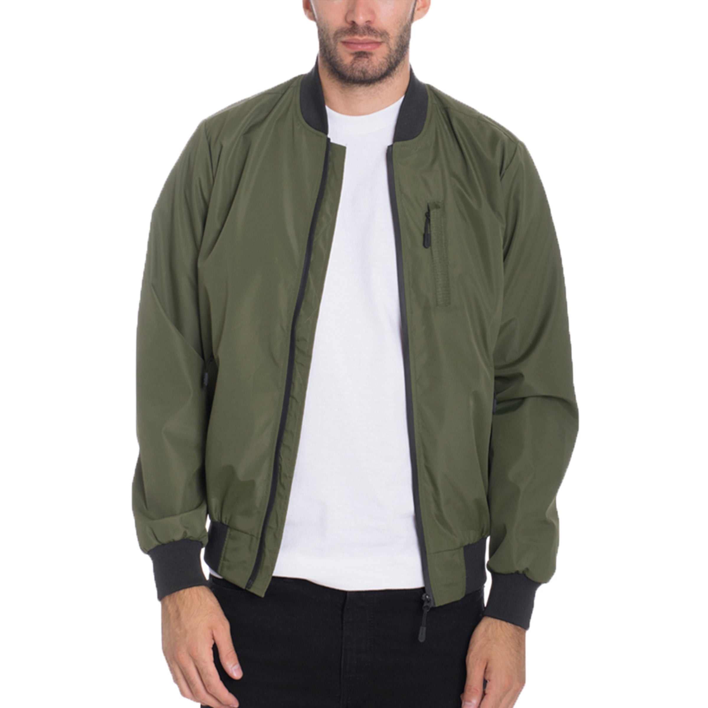 Mens Light Weight Bomber Jacket Classic Windbreaker Zippered Pockets ...