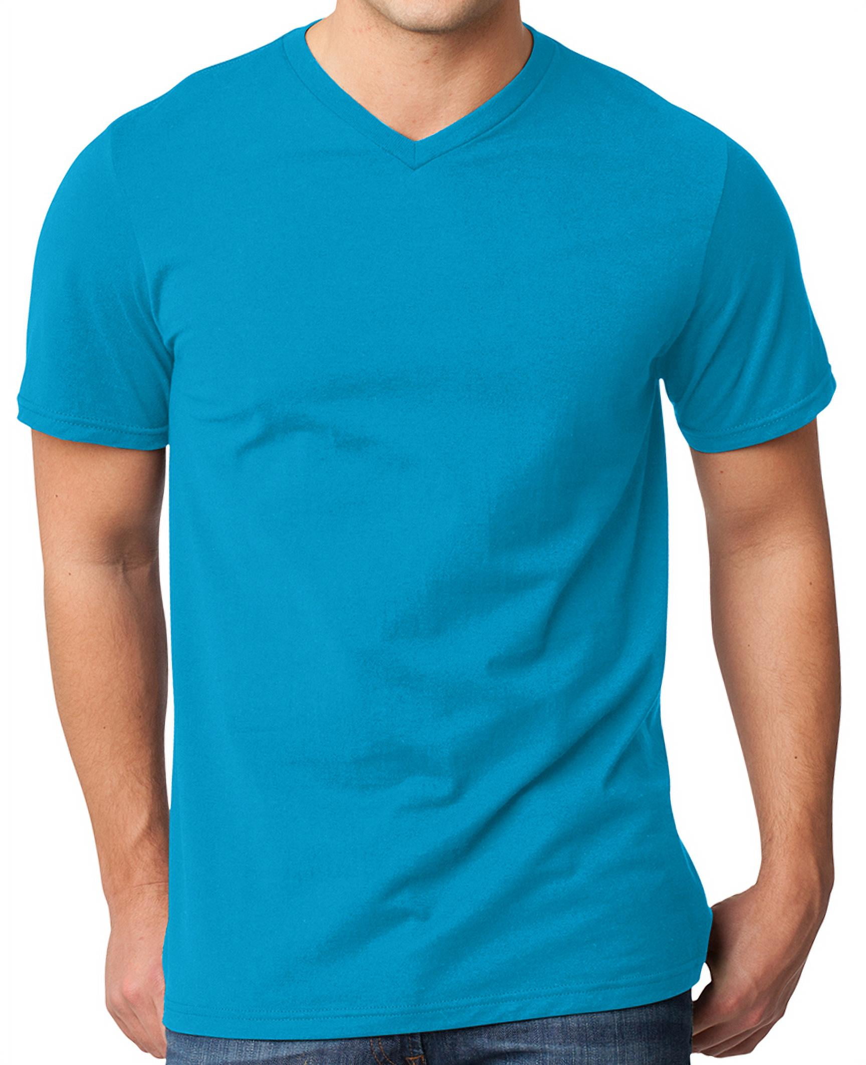 Mens Lightweight 100% Cotton V-neck Tee Shirt, Light Turquoise, XL ...