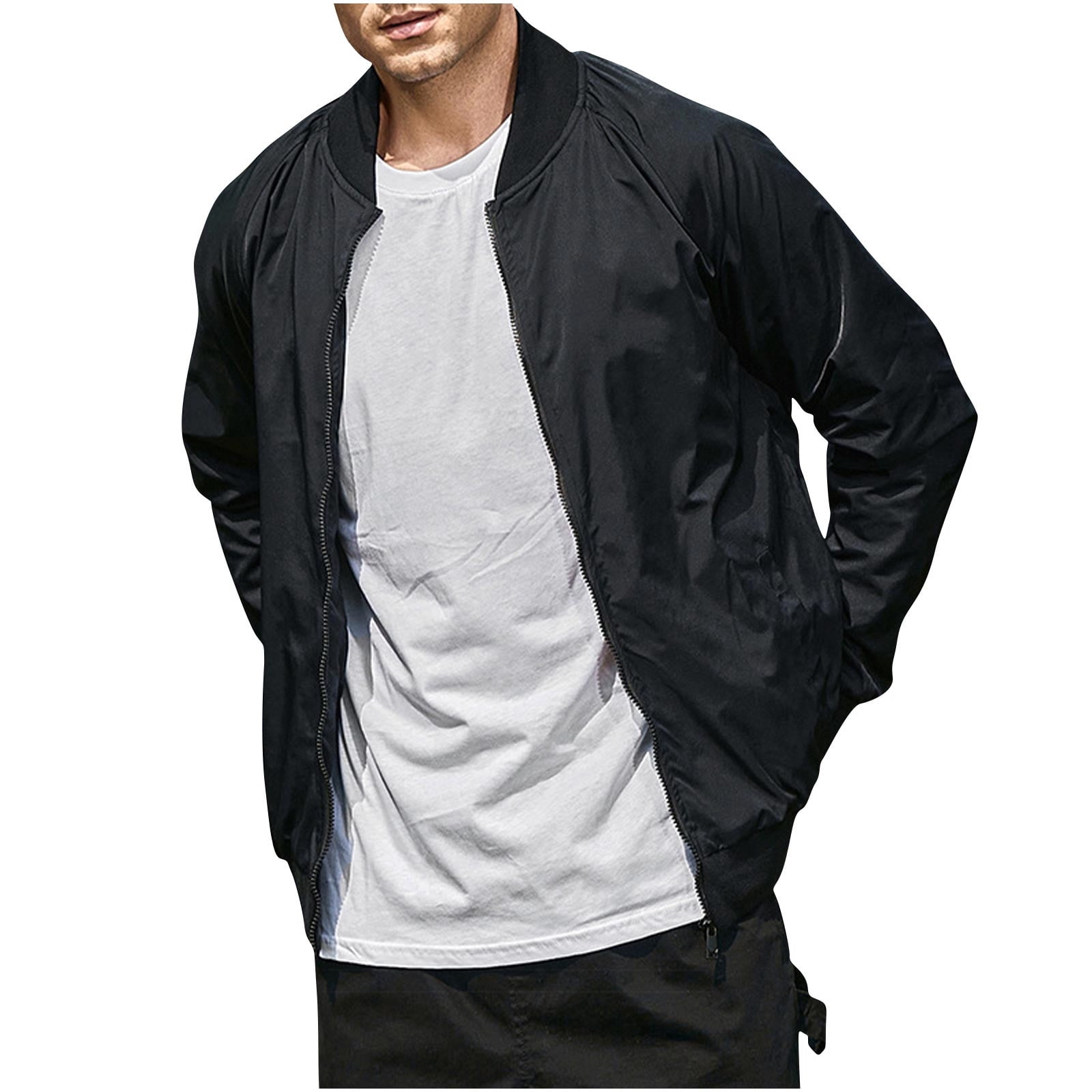 Mens Lightweight Bomber Jacket Solid Color Outdoor Climb Sport Run ...