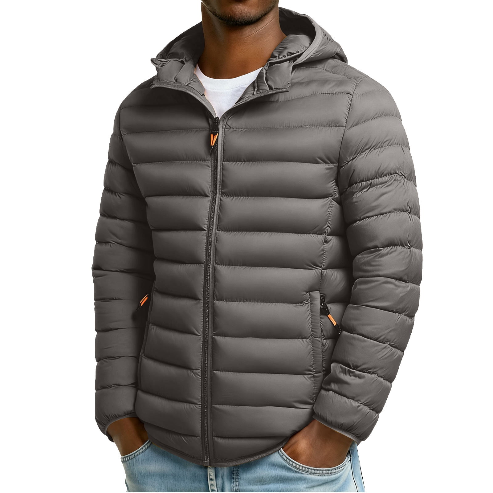 Mens Lightweight Puffer Jacket Winter Quilted Jackets Down Hoodie Zip ...