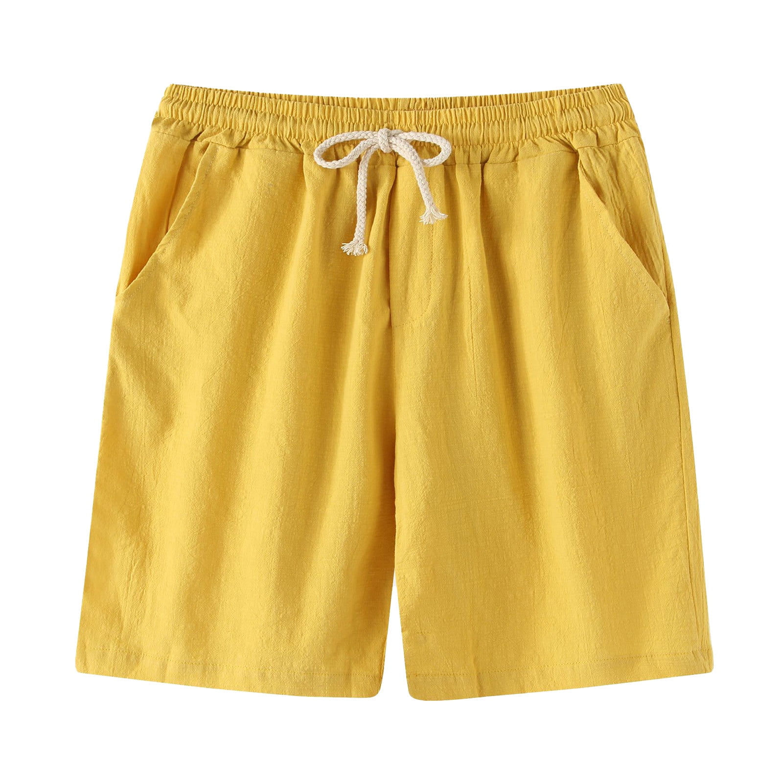 Mens Linen Short Elastic Waist Drawstring Casual Summer Shorts,Linen ...