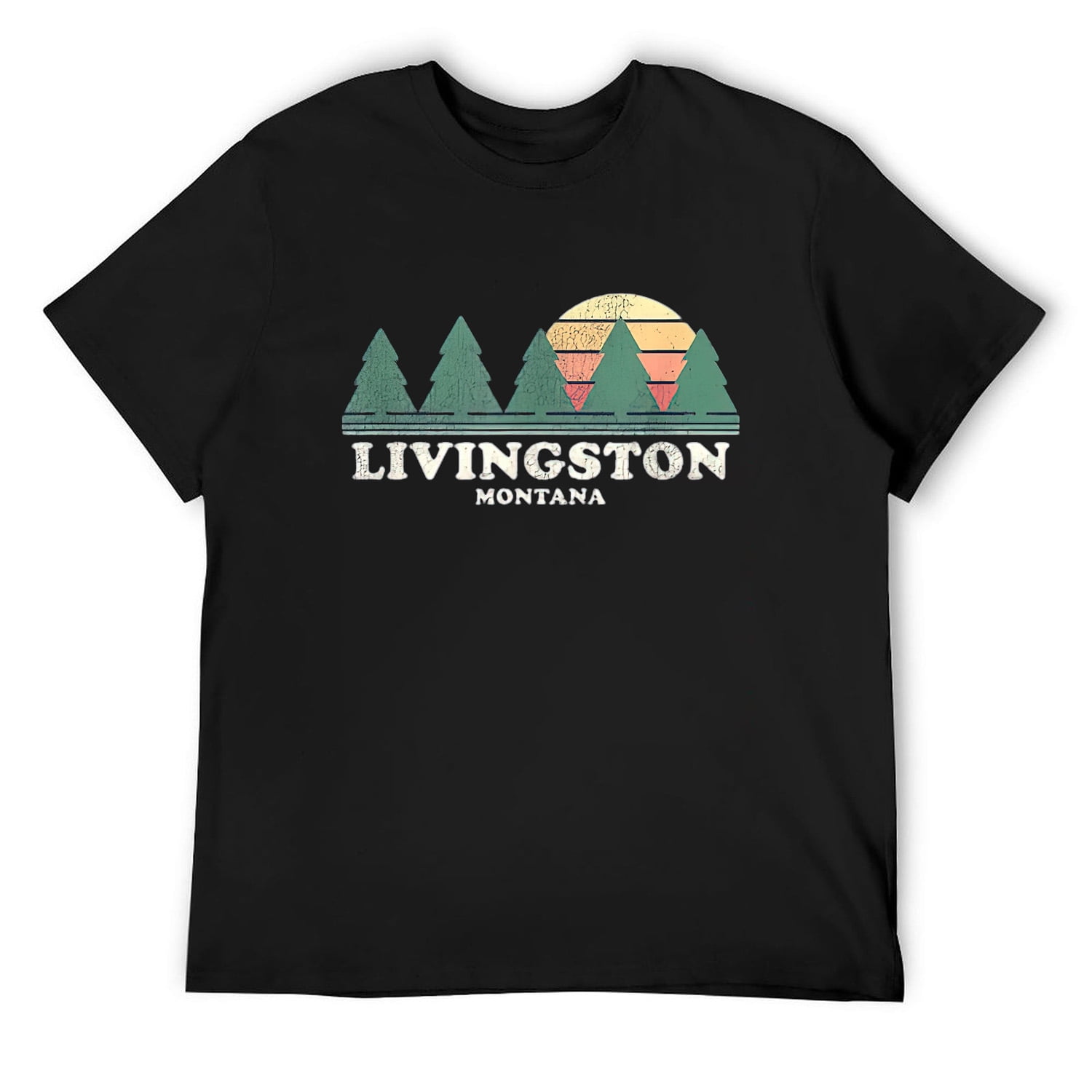 Mens Livingston Mt Vintage Throwback Tee Retro 70S Design T-Shirt Black ...