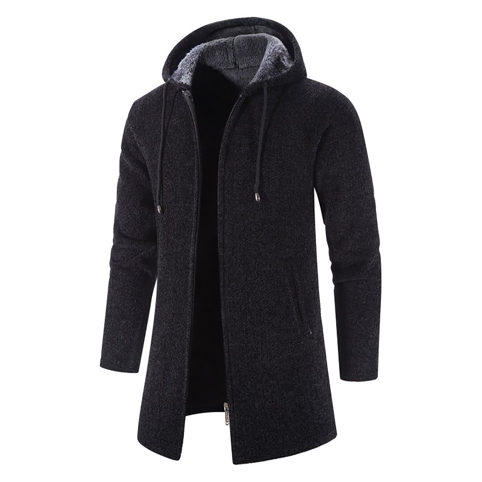 Mens Long Cardigan Hoodies Full Zip Fleece Lined Sweaters Coat Fashion ...