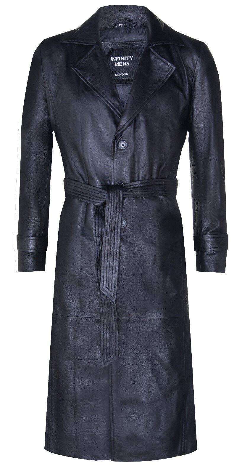 Mens Long Leather Trench Overcoat-Fleetwood in Black - Walmart.com