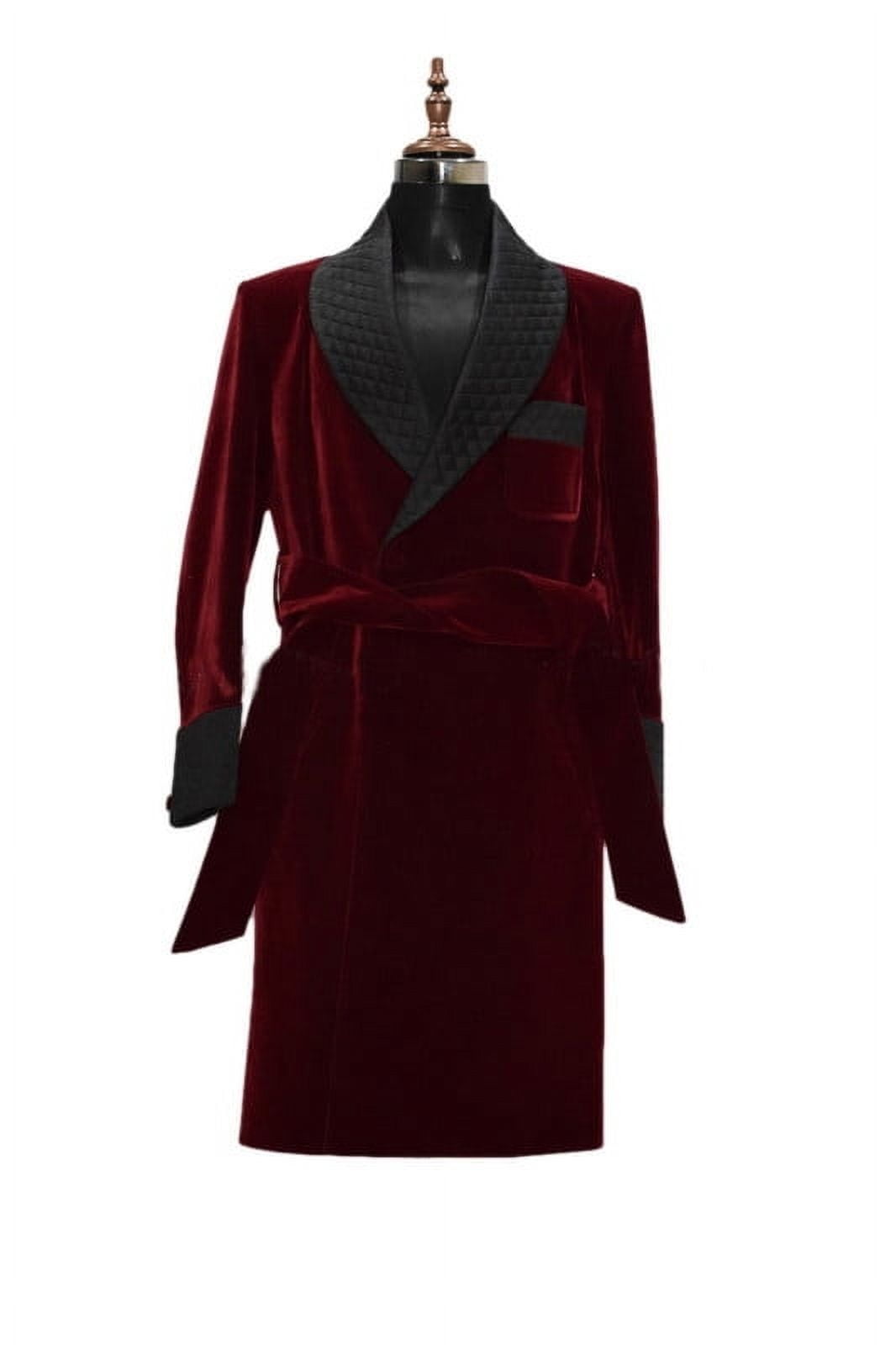 Mens Long Maroon Velvet Dressing Gown – Luxurious Robe for Ultimate ...