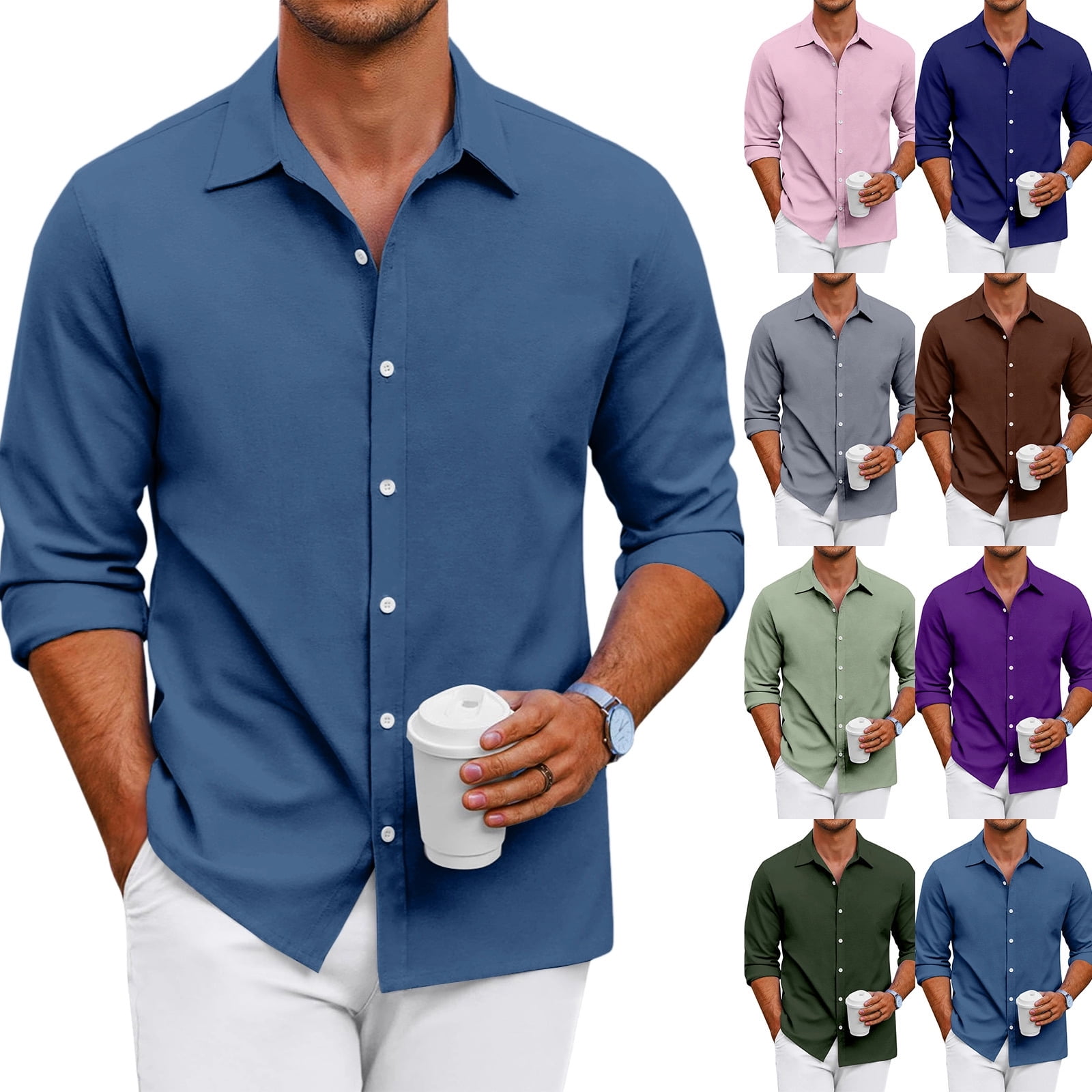 Mens Long Sleeve Button Down Shirt Casual Untucked Oxford Dress Shirts ...