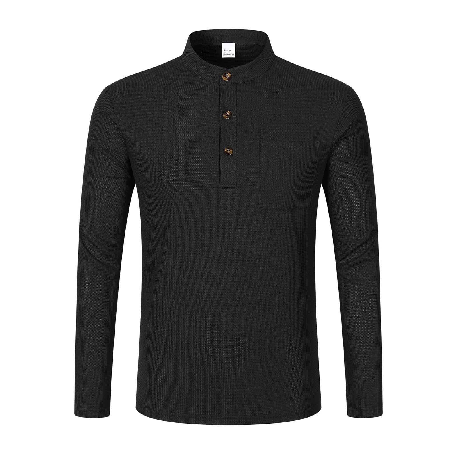 Mens Long Sleeve Polo Shirts Button Up Solid Color Casual Work Wear ...