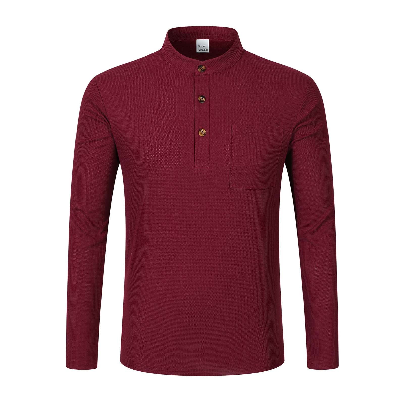 Mens Long Sleeve Polo Shirts Button Up Solid Color Casual Work Wear ...