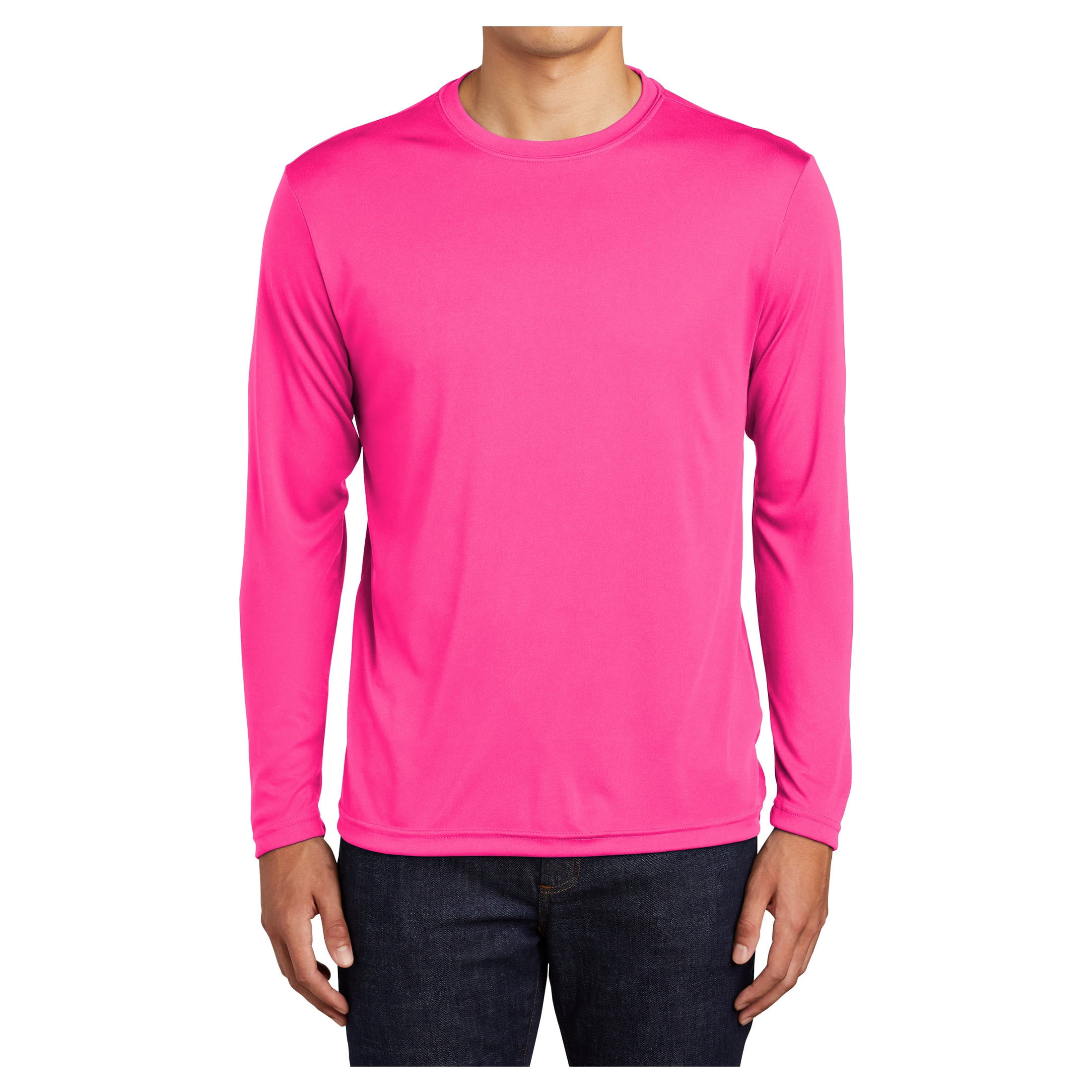 Mens Long Sleeve PosiCharge Competitor Polyester Tee Shirt Neon Pink S ...