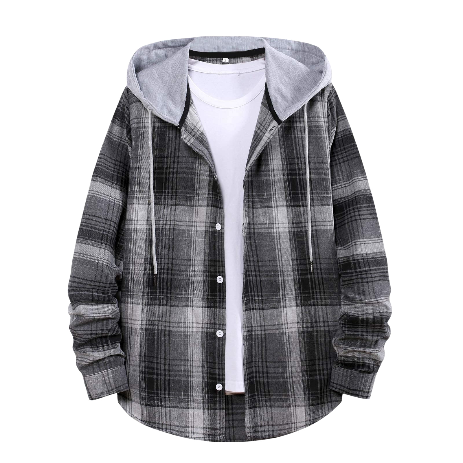 Mens Long Sleeve Quilted Lined Flannel Shirt Jacket with Hood Plaid ...