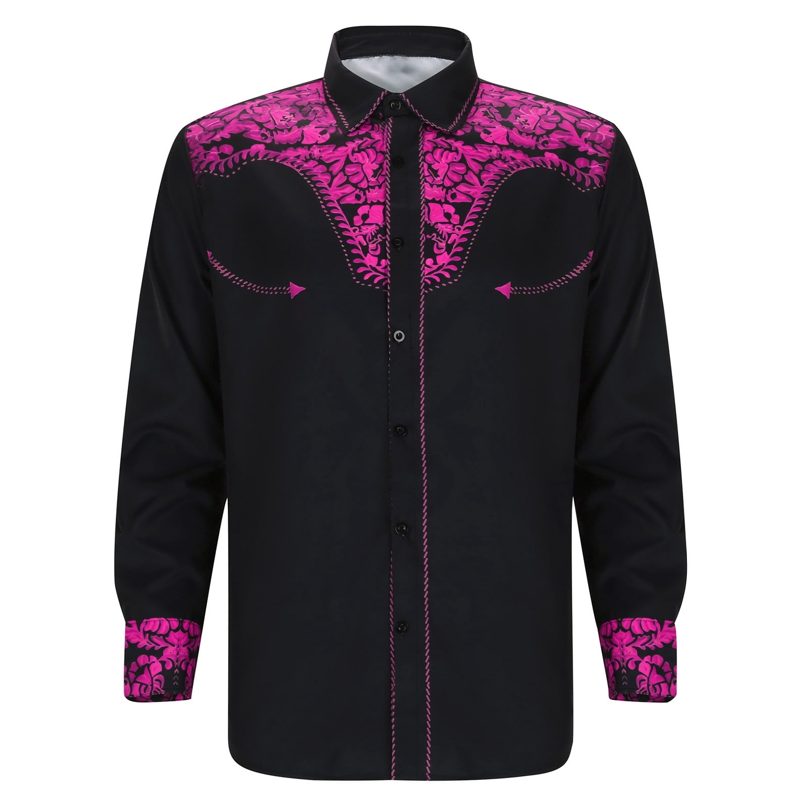 Mens Long Sleeve Shirt Western Cowboy Embroidered Slim Fit Casual ...