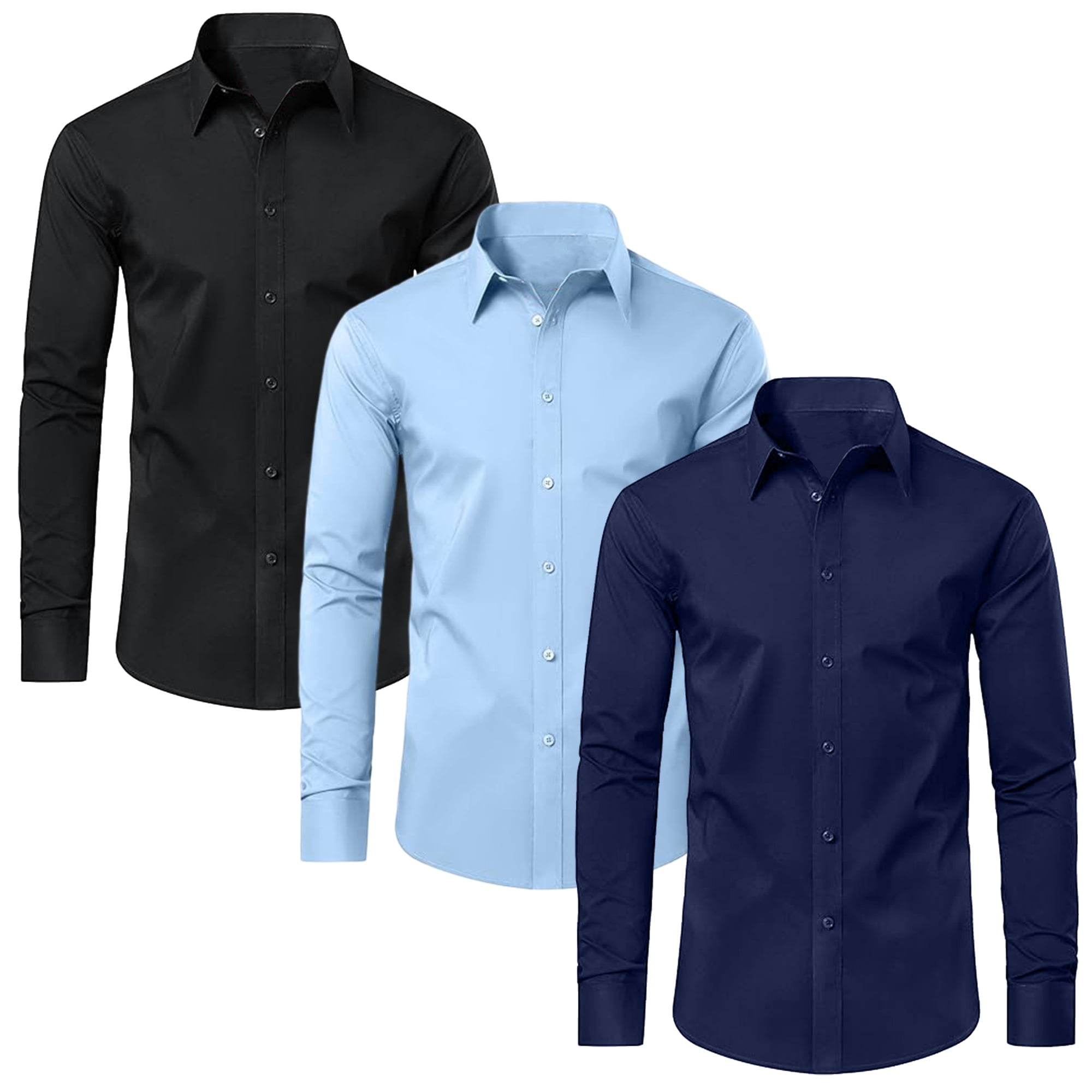 Mens Long Sleeve Slim-Fit Design Dress Shirts (3-Pack) - Walmart.com