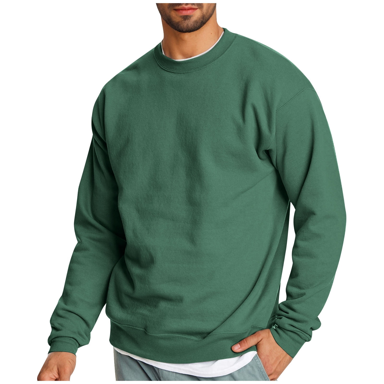 Mens Long Sleeve Solid Color Sweatshirt, Loose Fit, Casual Style, Cozy ...
