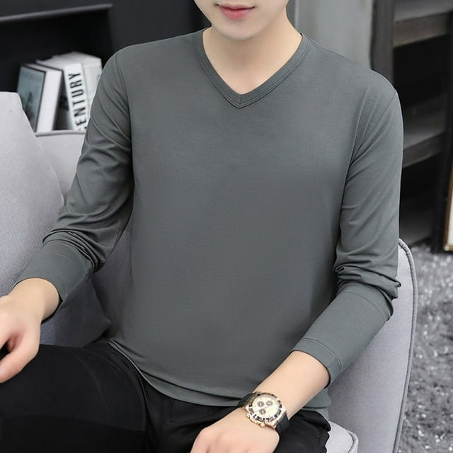 Mens Long Sleeve T Shirt Tee Ultra Classic Fit V Neck Top Pullovers