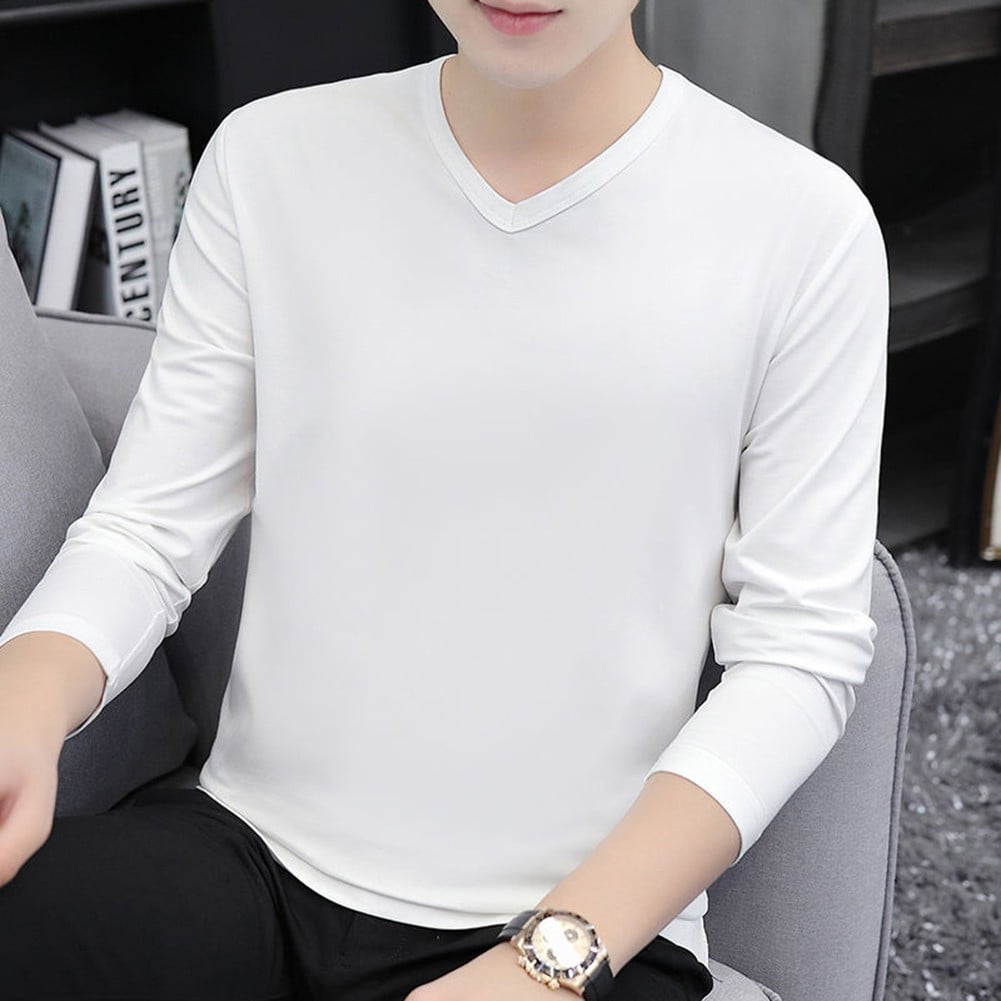 Mens Long Sleeve T Shirt Tee Ultra Classic Fit V-Neck Top Pullovers ...