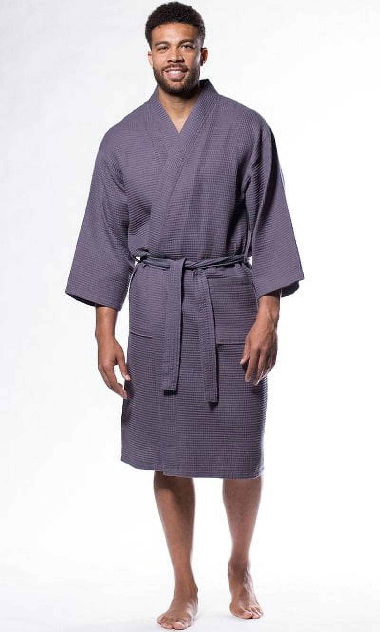 Mens Long Waffle Kimono Lightweight Cotton Robe, Hotel Spa Bathrobe for ...