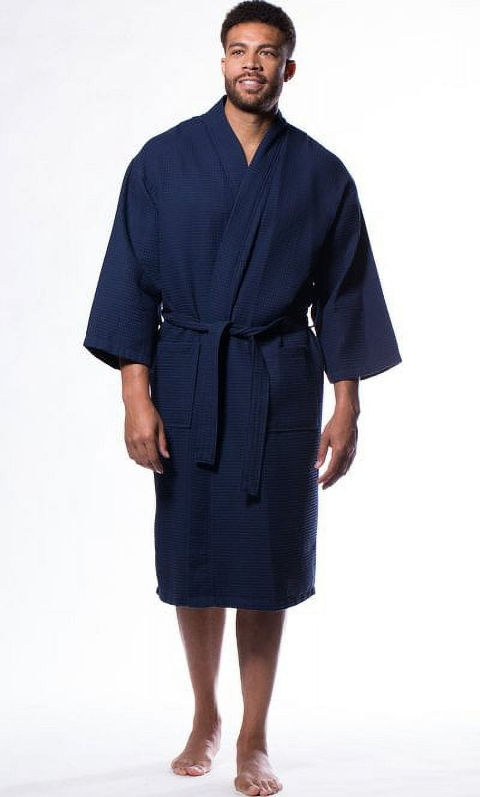 Mens Long Waffle Kimono Lightweight Cotton Robe, Hotel Spa Bathrobe for ...