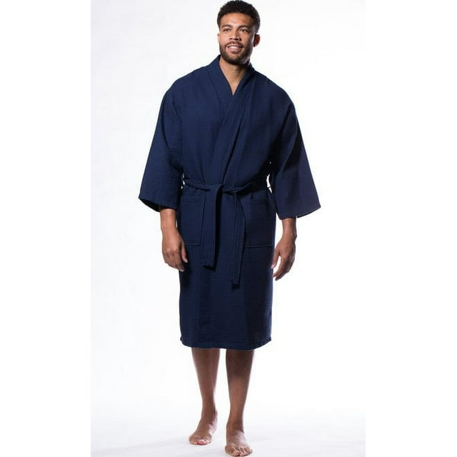 Mens Long Waffle Kimono Lightweight Cotton Robe, Hotel Spa Bathrobe for ...