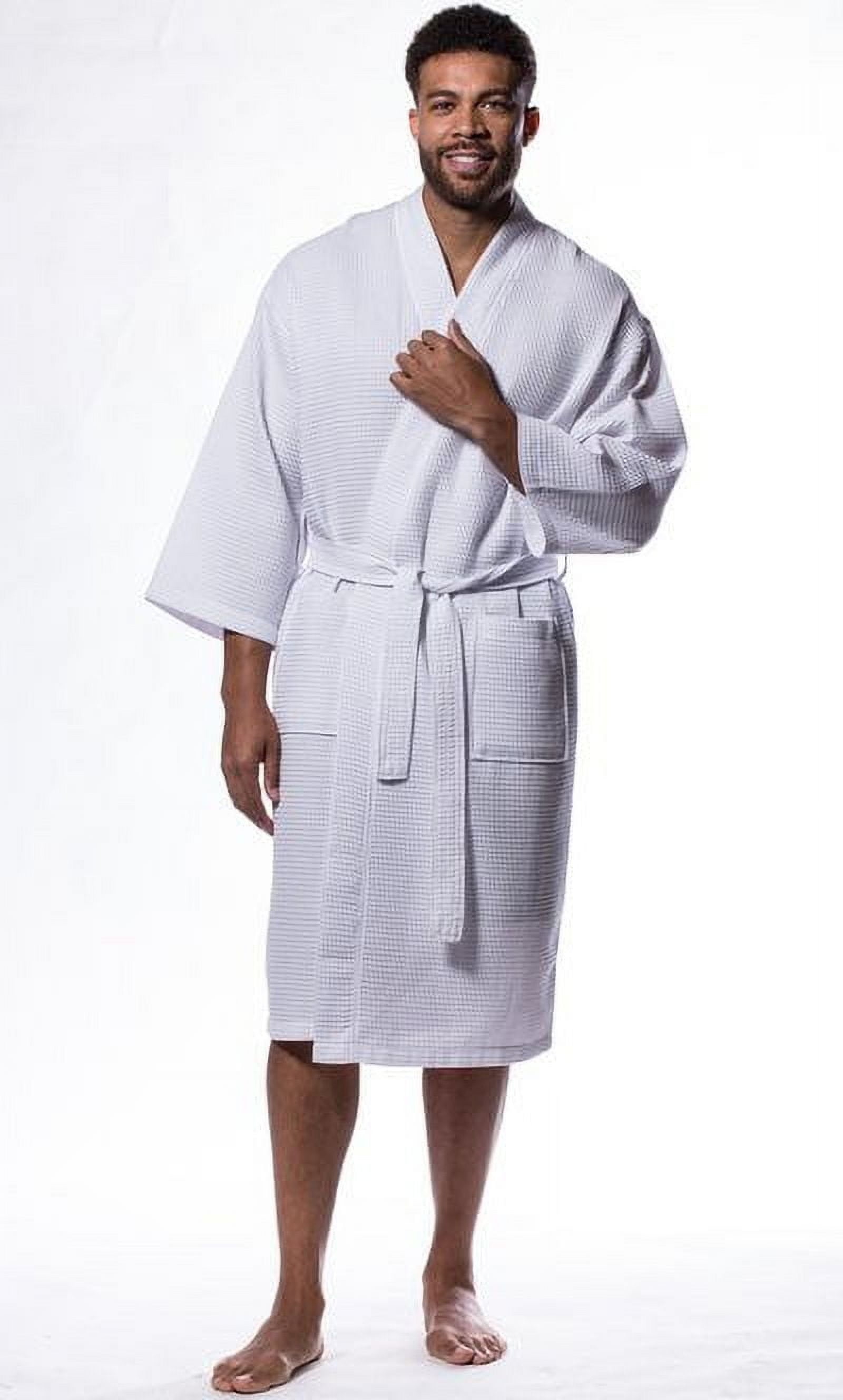Mens Long Waffle Kimono Lightweight Cotton Robe, Hotel Spa Bathrobe for ...