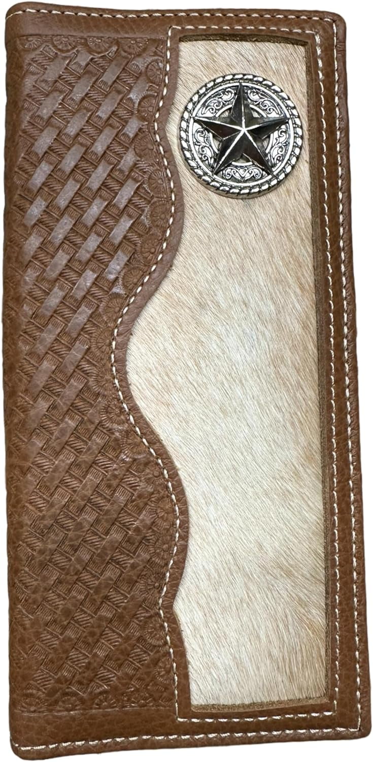 Mens Long Wallet Basketweave Brown Leather Soft Leather Cow Hair ...