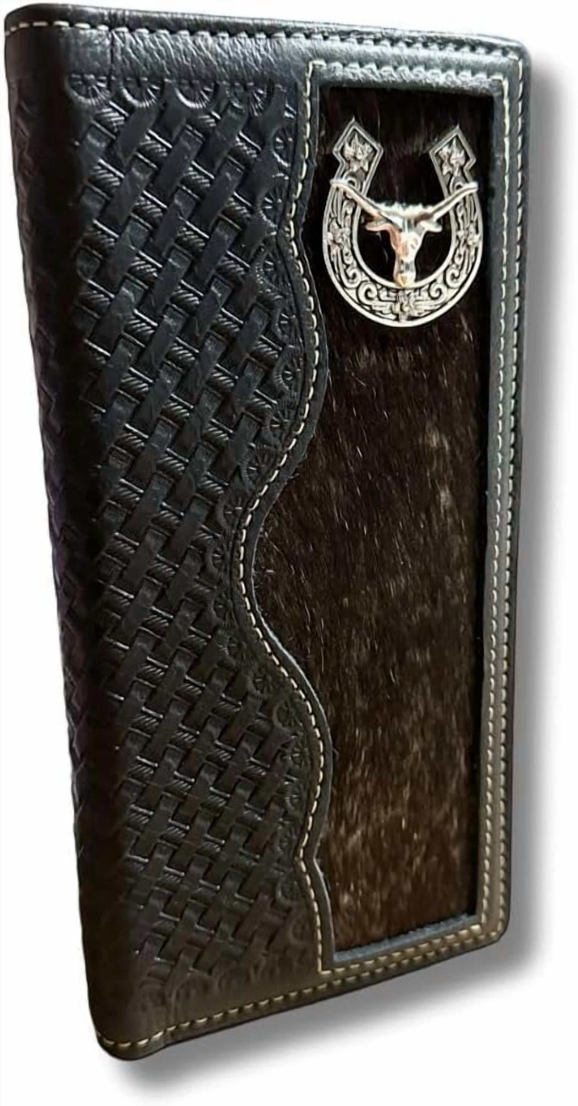 Mens Long Wallet Black Leather Soft Leather Checkbook Style Cowboy High ...