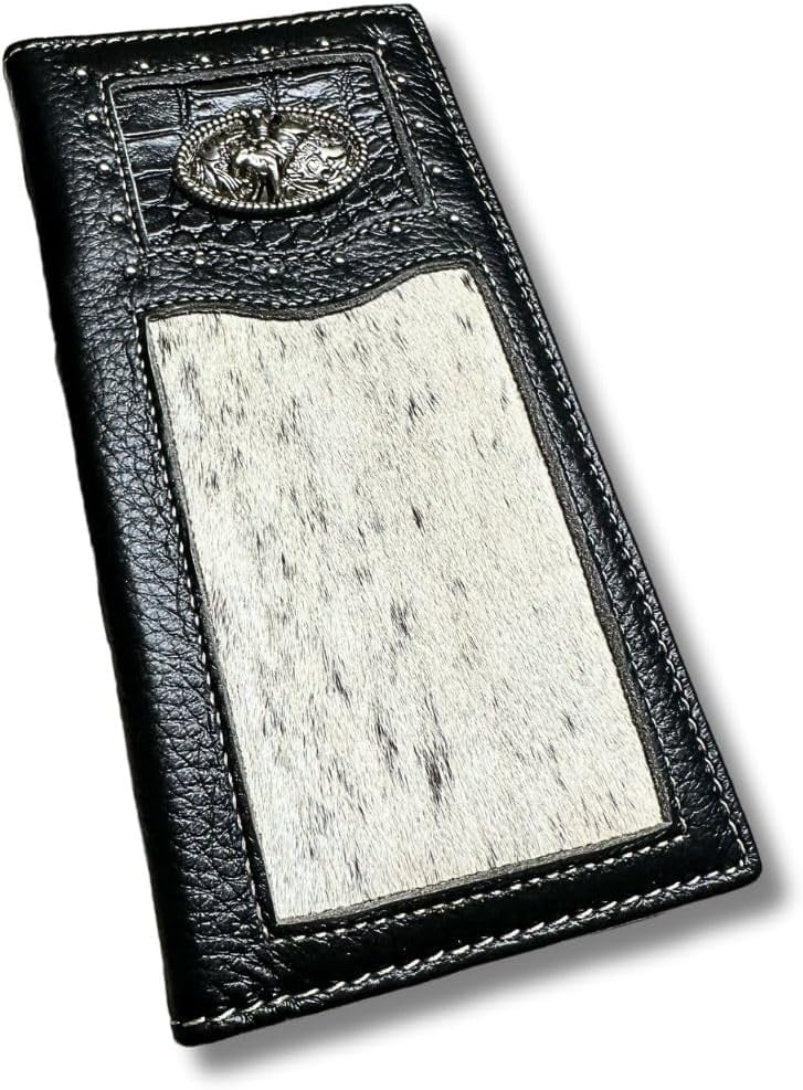 Mens Long Wallet Black Leather Soft Leather Checkbook Style Cowboy High ...