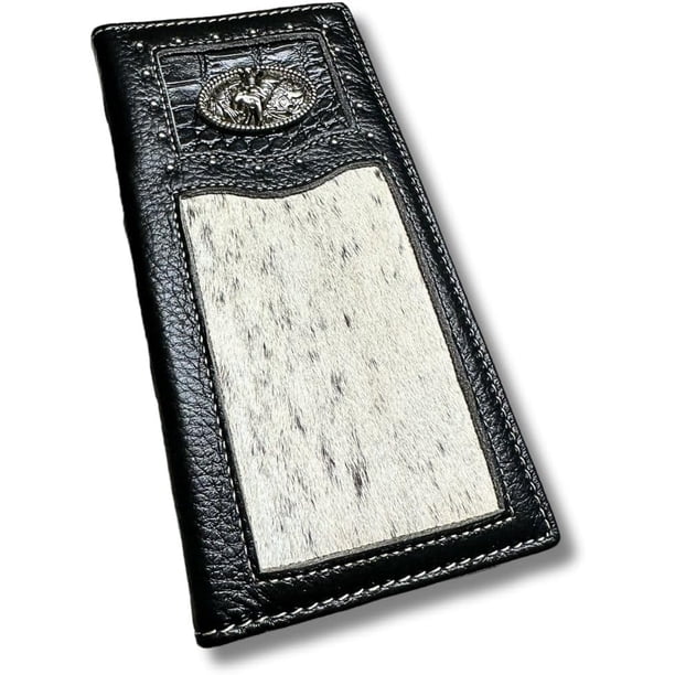 Mens Long Wallet Black Leather Soft Leather Checkbook Style Cowboy High ...