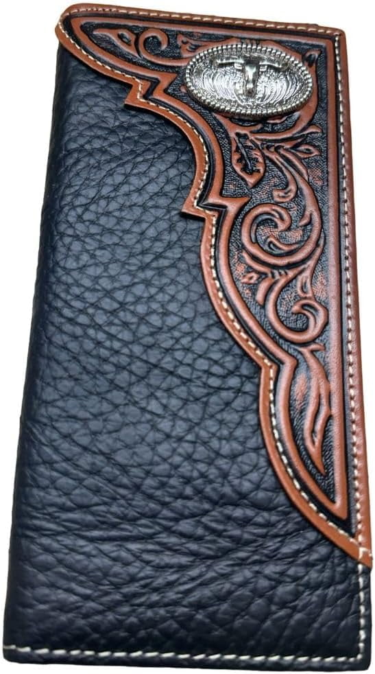 Mens Long Wallet Black Leather Soft Leather Cow Hair Checkbook Style ...