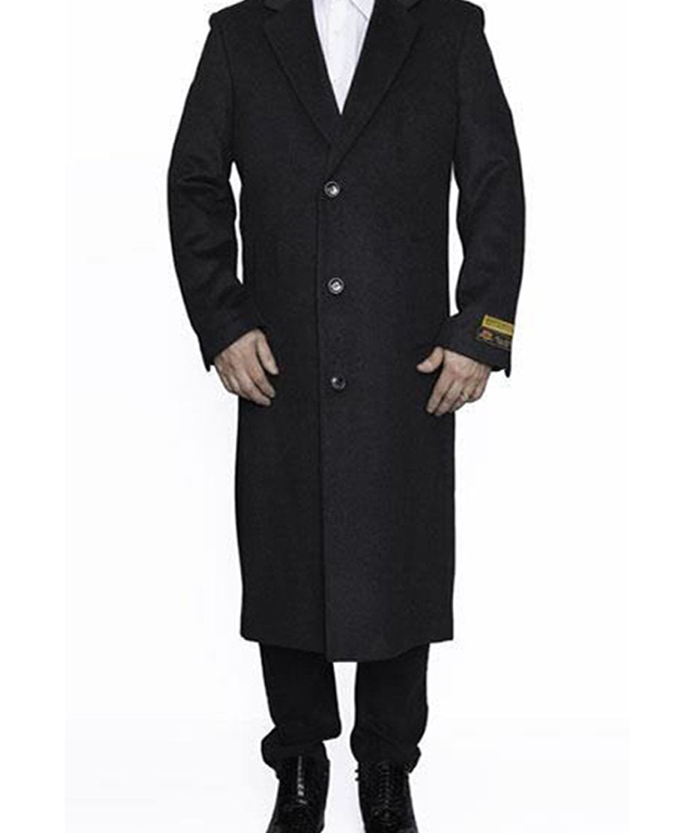 Mens Long Wool Winter Knee Length Coat Single Breasted Classic Dress ...