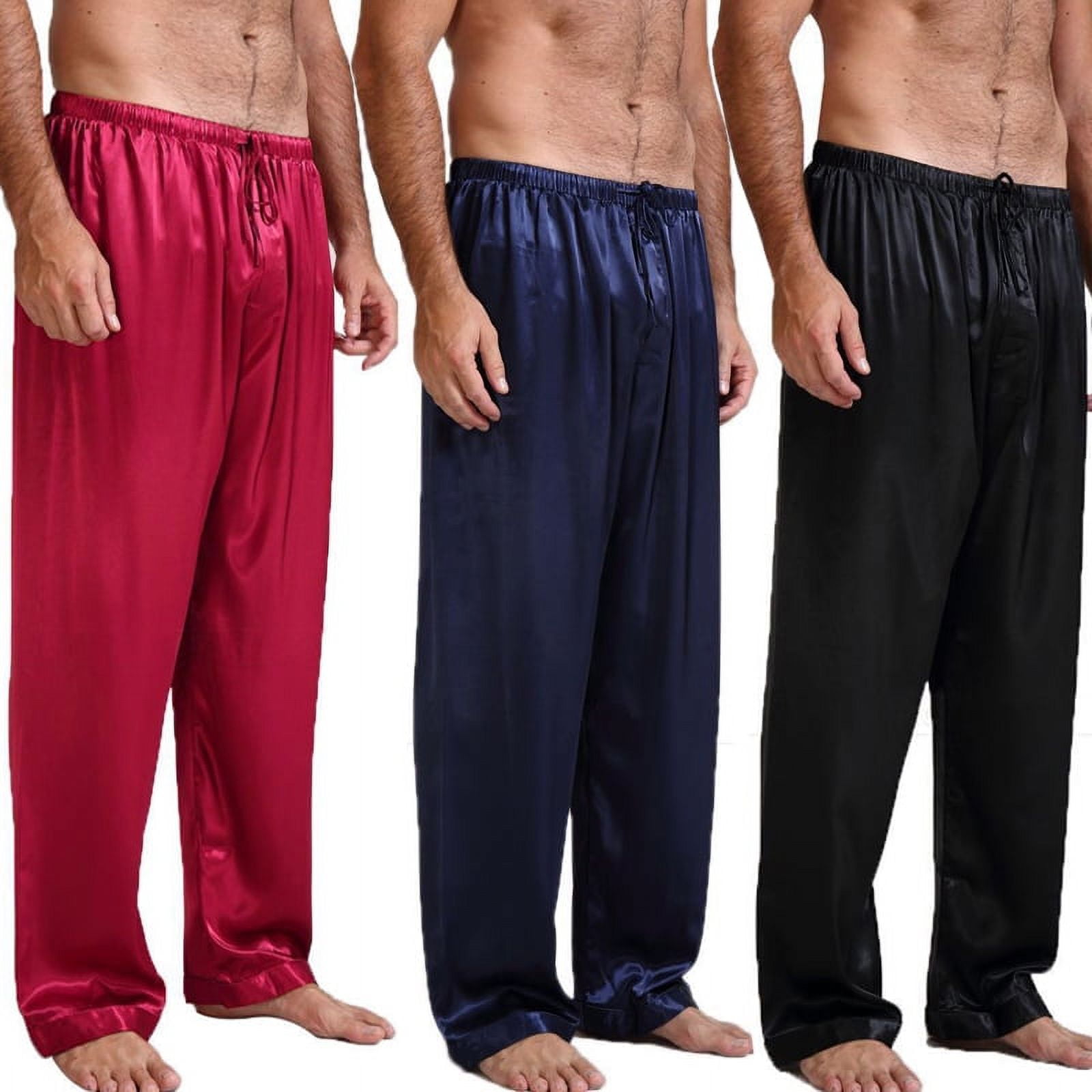 Mens Loose Sleep Bottoms Nightwear Sleepwear Bath Pajamas Satin Silk ...
