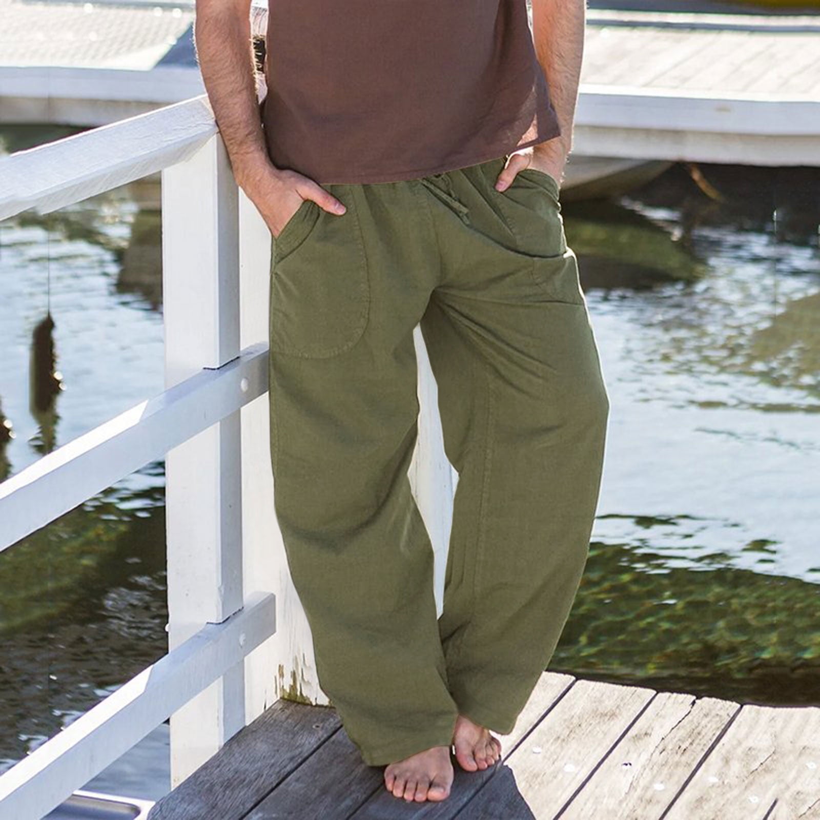 Mens Lounge Pants Men's Summer Fashion Drawstring Elastic Solid Color ...