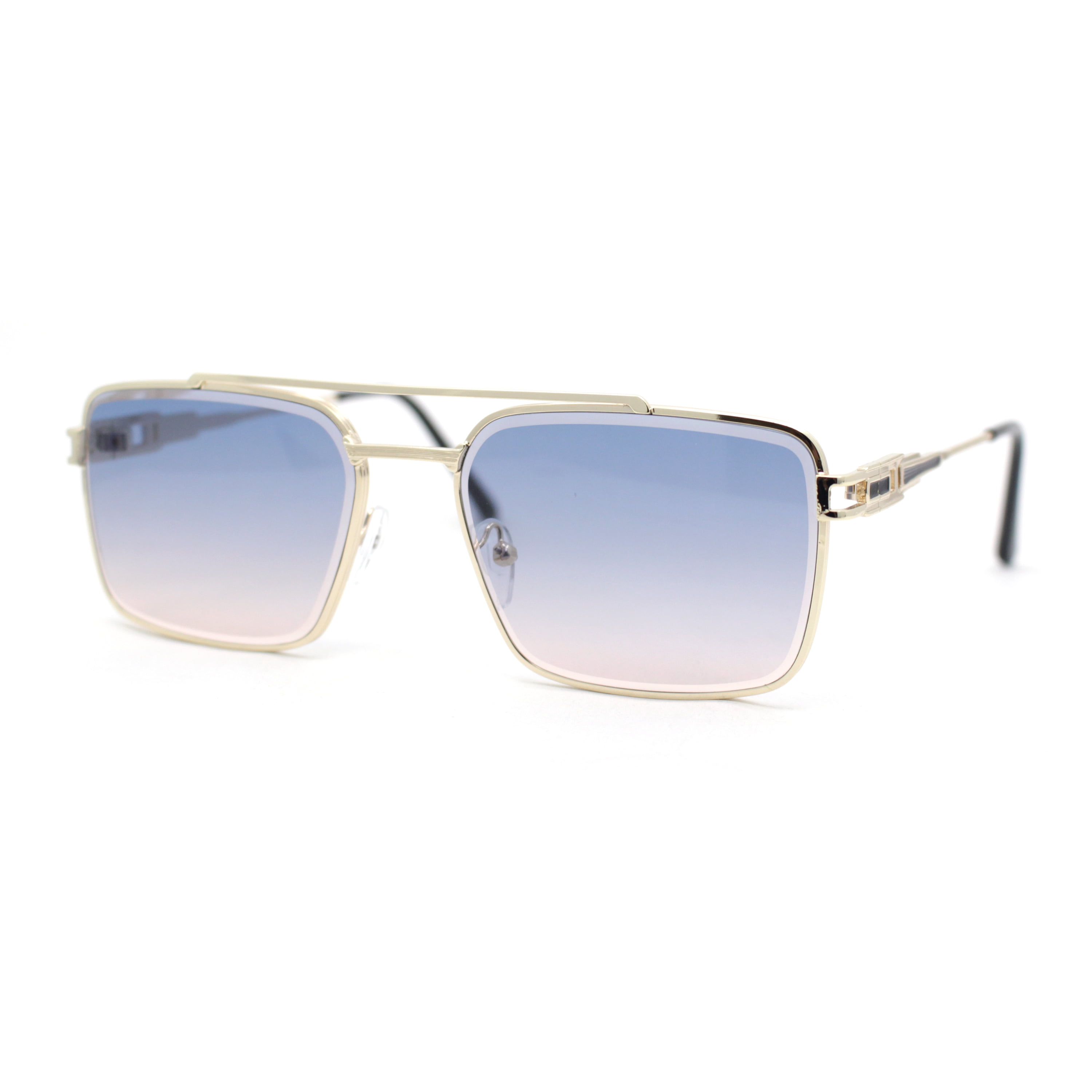 Mens Luxury Beveled Lens Rectangular Mobster Mafia Metal Rim Sunglasses ...