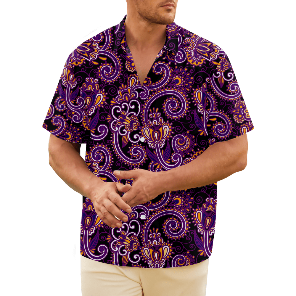 Mens Luxury Paisley Shirt Print Casual Short Sleeve Button Down Dress ...