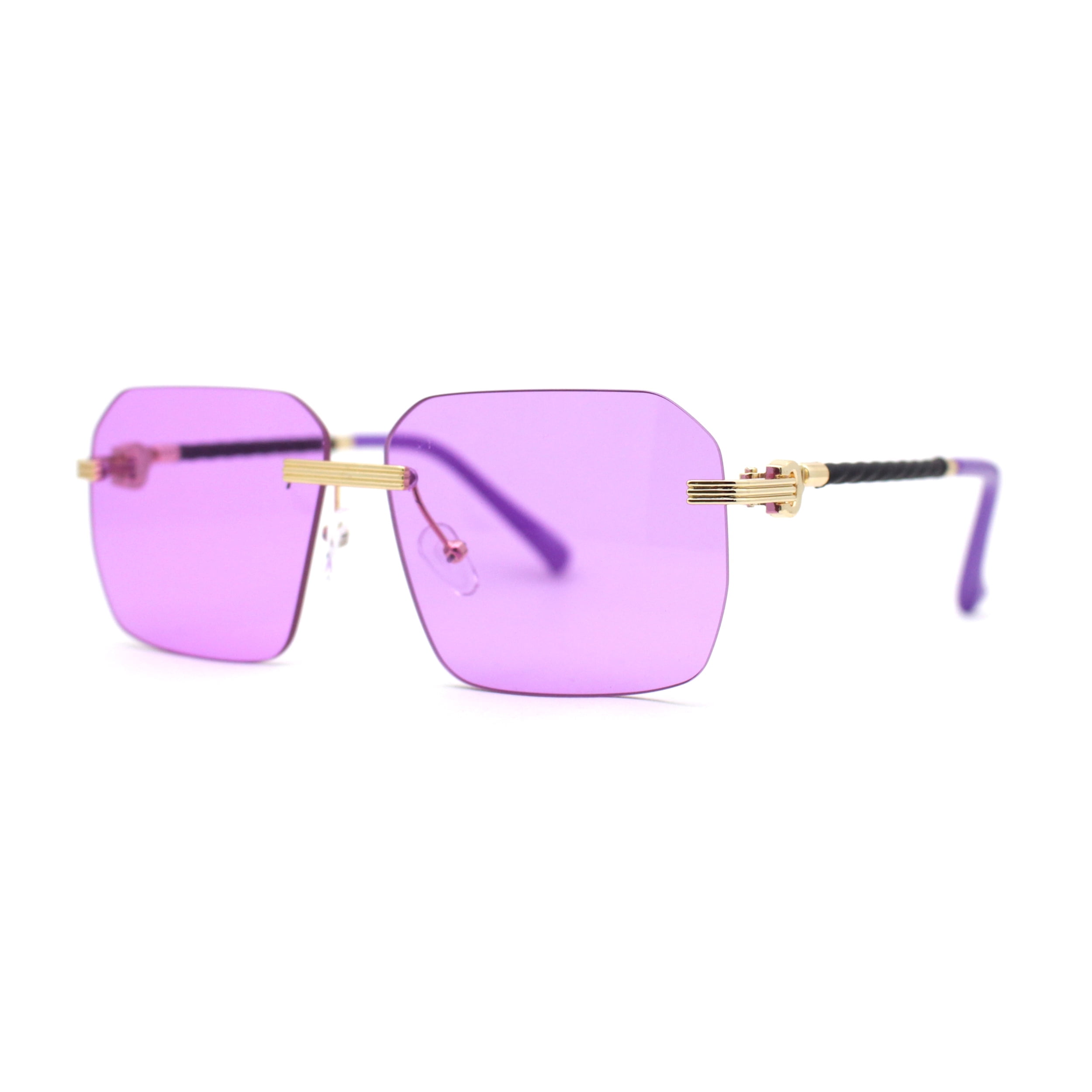 Mens Luxury Rimless Pimp Baller Rectangle Sunglasses Gold Purple ...