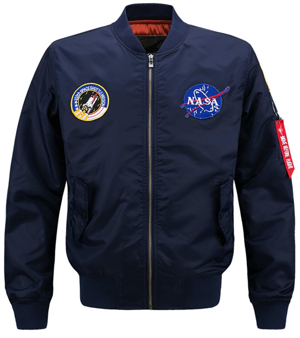 Mens MA-1 NASA Patches Slim Fit Bomber Jackets Windbreaker Bomber Fighter Pilot Flight Jacket ...