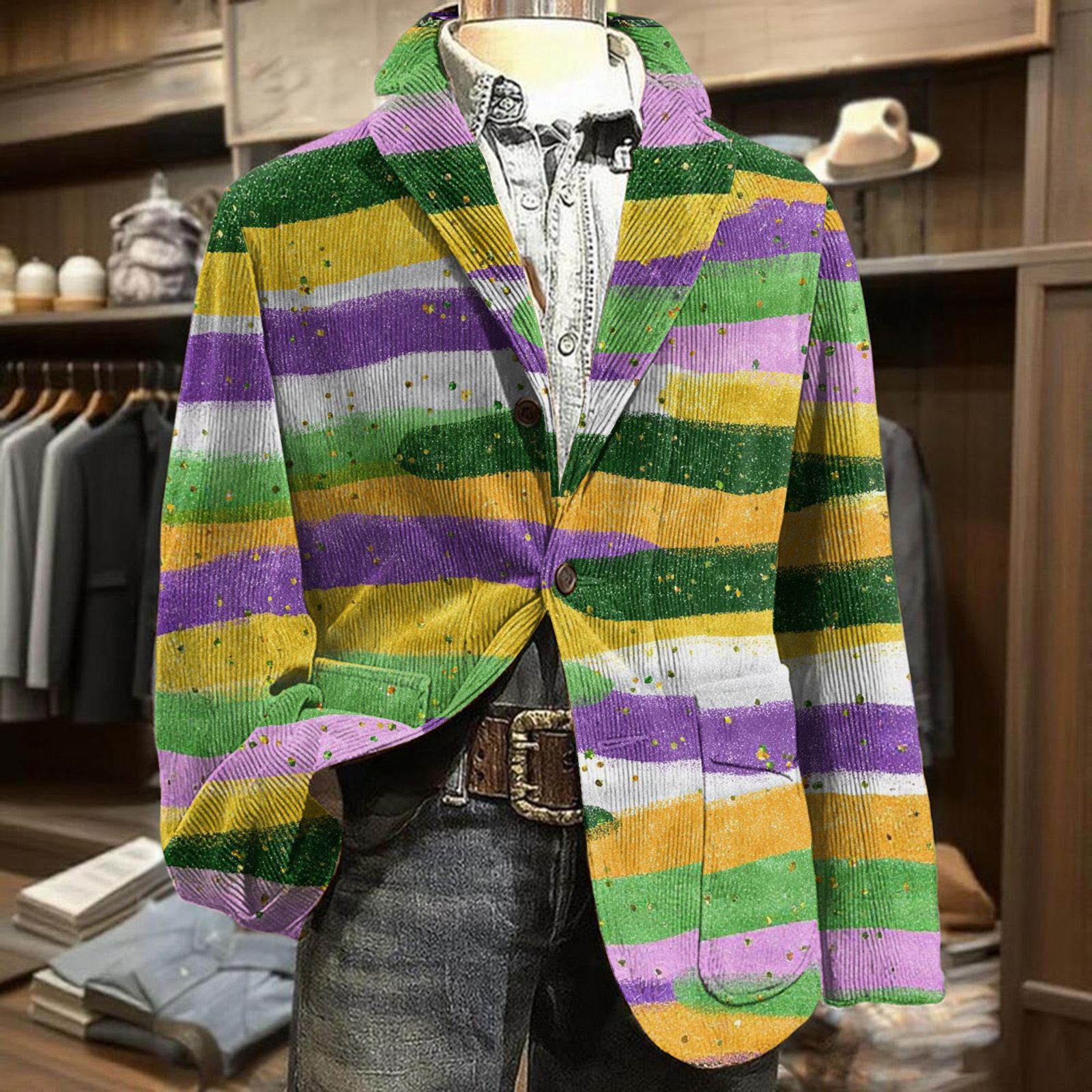 Mens Mar-di Gras Corduroy Blazer Jacket Funny Glitter Mask Print Sport ...