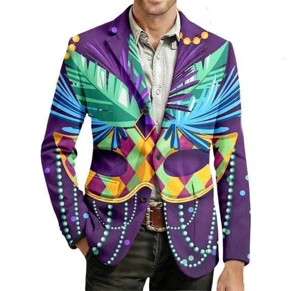 Mens Mardi Gras Corduroy Blazer Top Exquisite Mask Jacket Long Sleeve ...