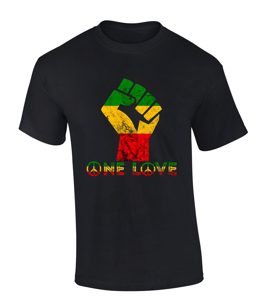 Mens Marley Tshirt One Love Peace Sign Fist Rasta Flag Short Sleeve T ...