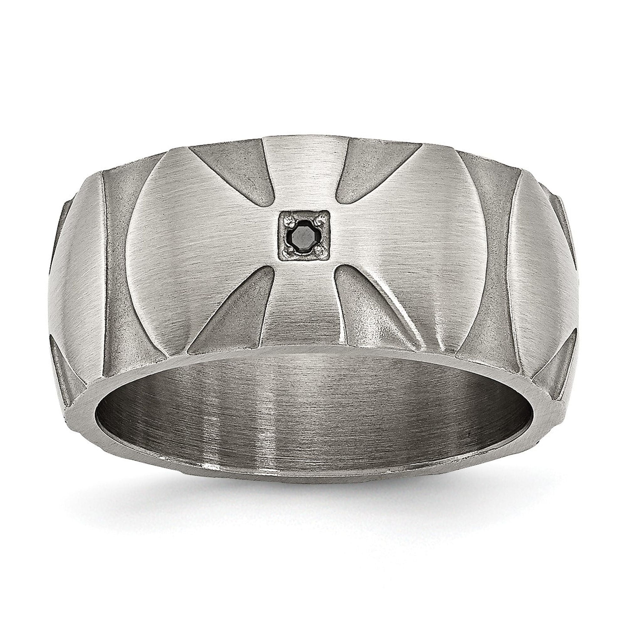 Mens Matte Stainless Steel Ring with Brushed Finish Black Stone Square ...
