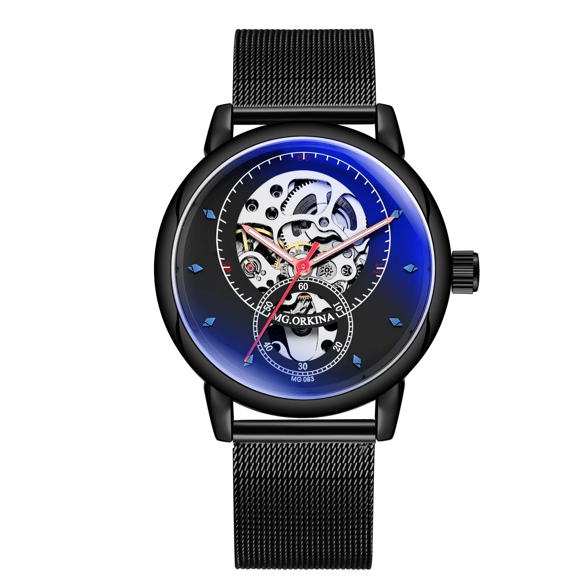 Mens Mechanical Watch Automatic Skeleton Self Winding Stainless Steel ...
