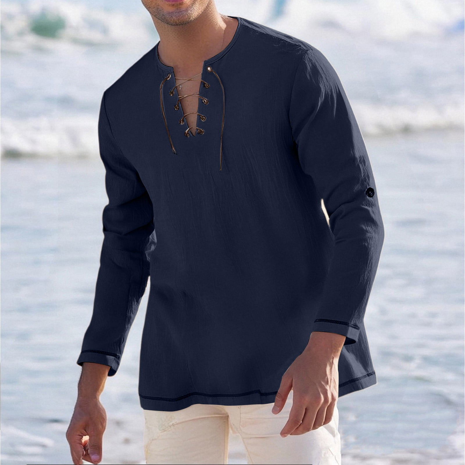 Mens Medieval Pirate Shirt Steampunk Renaissance Viking Retro Long ...