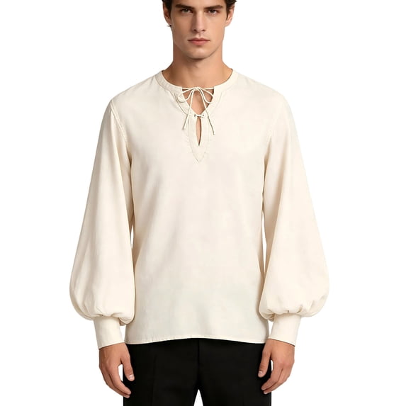 Mens Medieval Renaissance Pirate Shirt Lace Up V Neck Lantern Sleeve ...