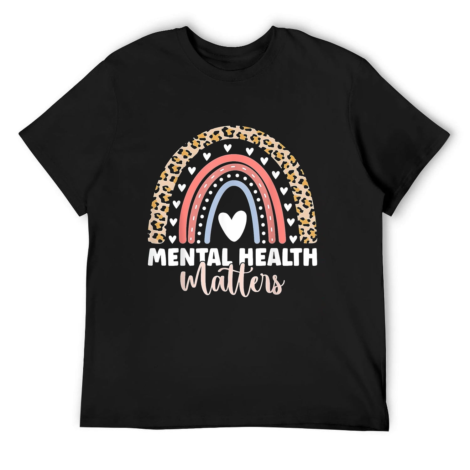 Mens Mental Health Matters Leopard Print Boho Rainbow Awareness T Shirt