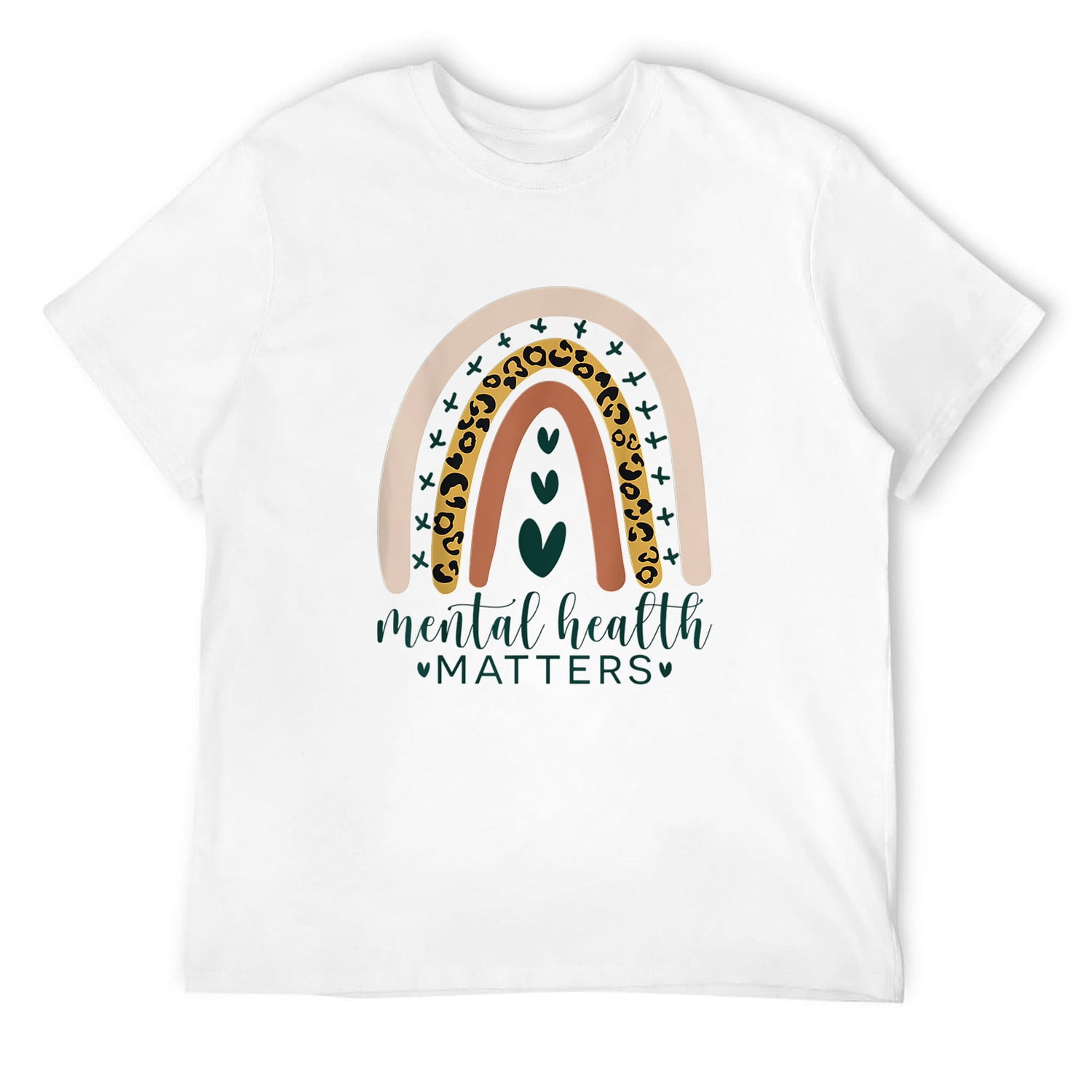 Mens Mental Health Matters Leopard Print Boho Rainbow Awareness T Shirt