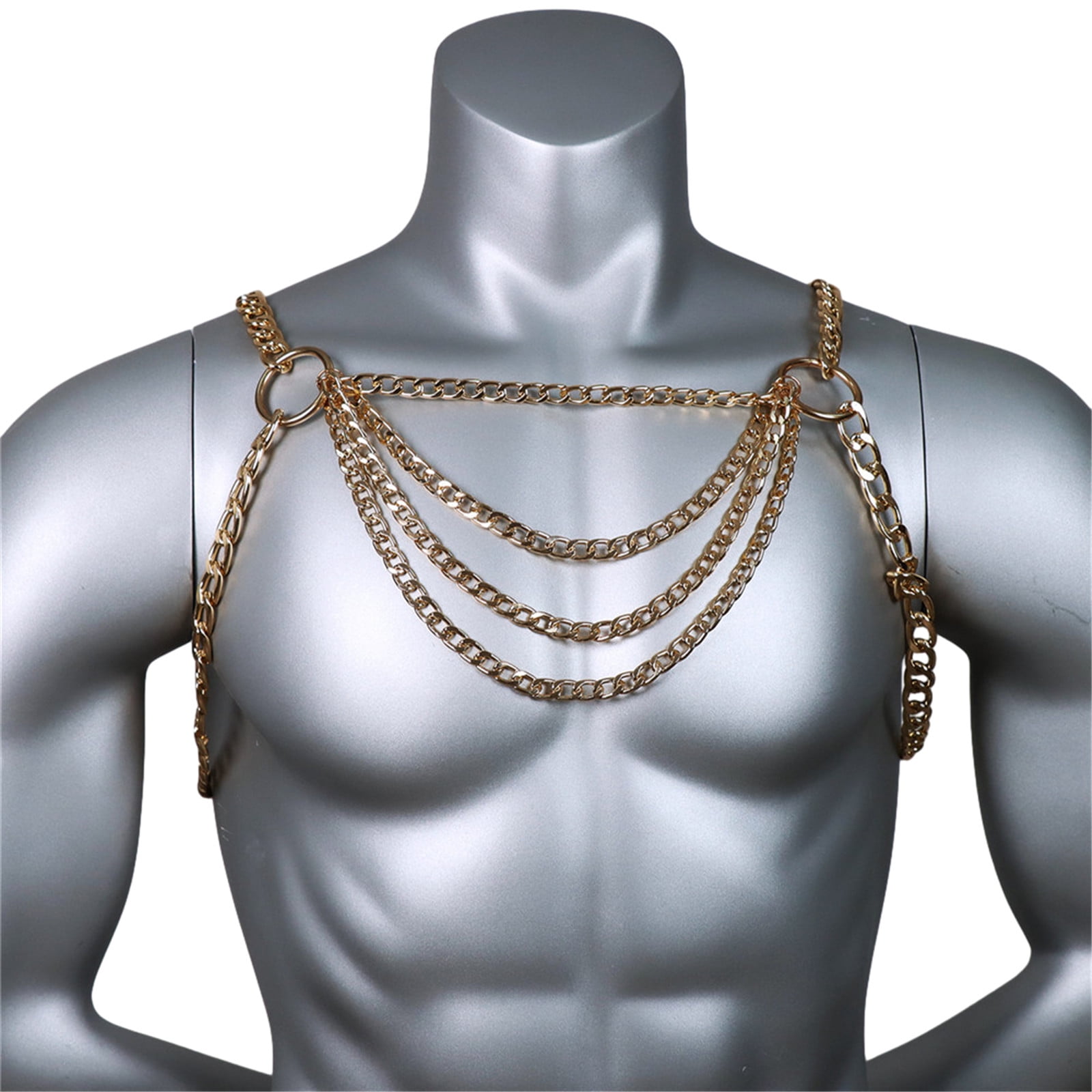 Mens Metal Body Chest Chain Jewelry Punk Harness Festival Accessories ...