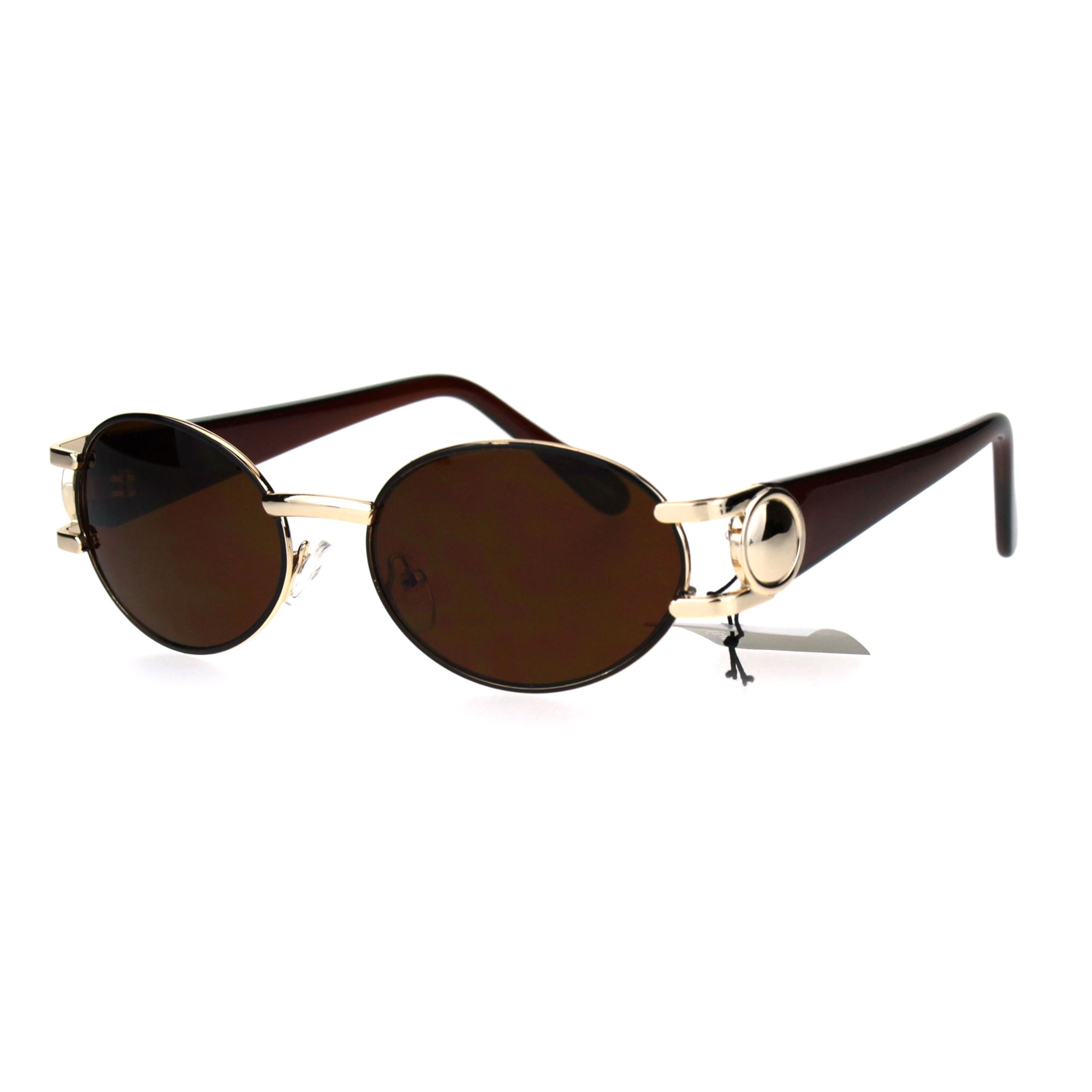 Mens Metal Emblem Luxury 90s Gangster Rapper OG Oval Round Sunglasses ...