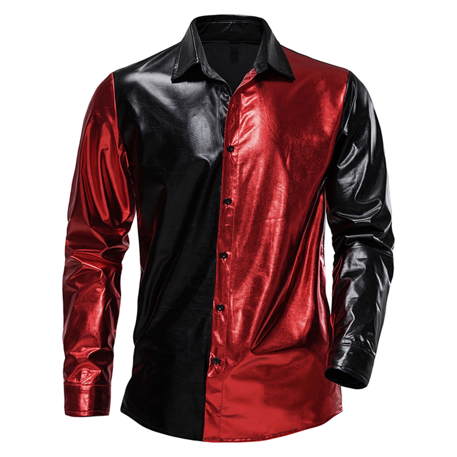 Mens Metallic Shirts Long Sleeve Shiny Shirt Clearance Color Block ...