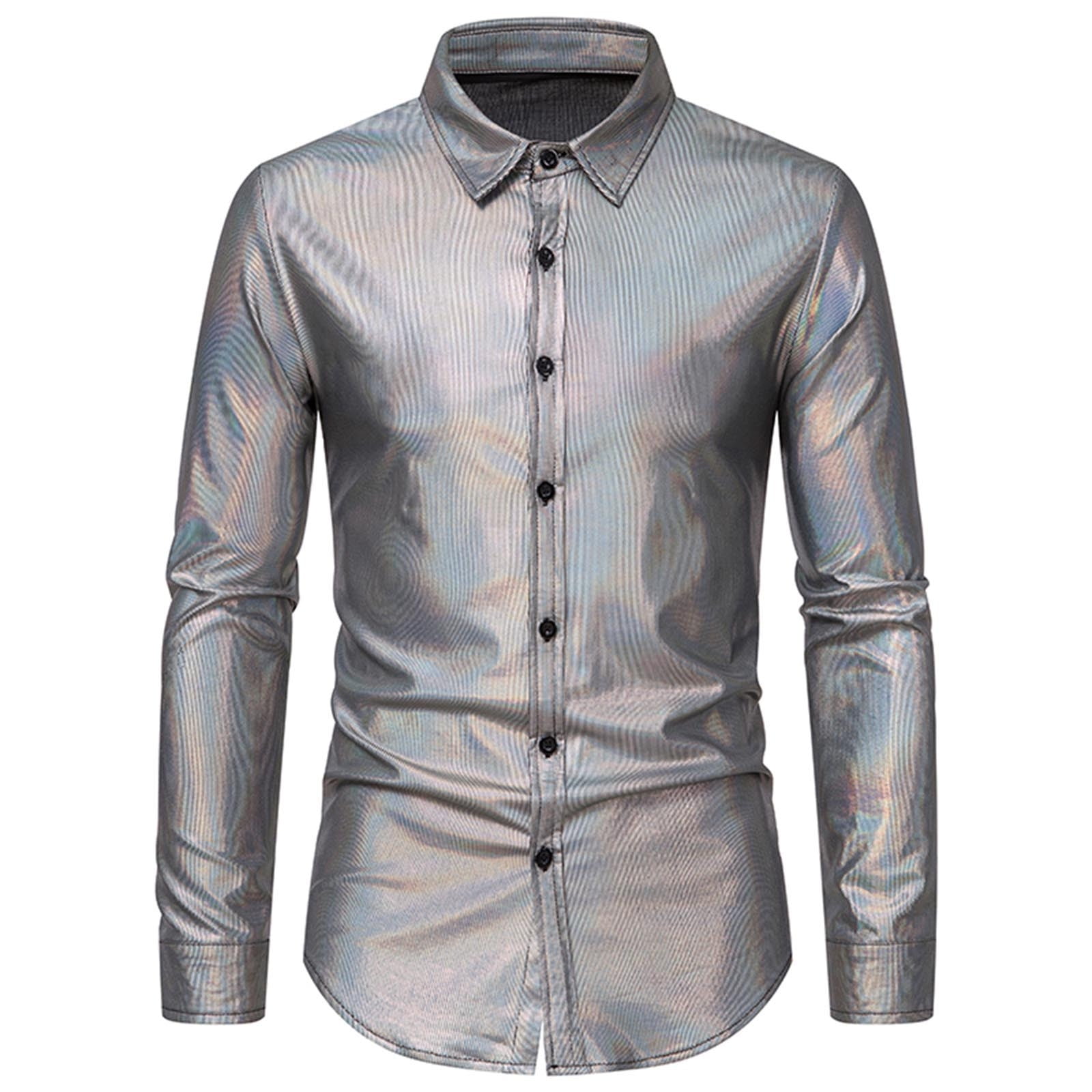 Mens Metallic Shirts Long Sleeve Shiny Shirt Clearance Nightclub Styles ...