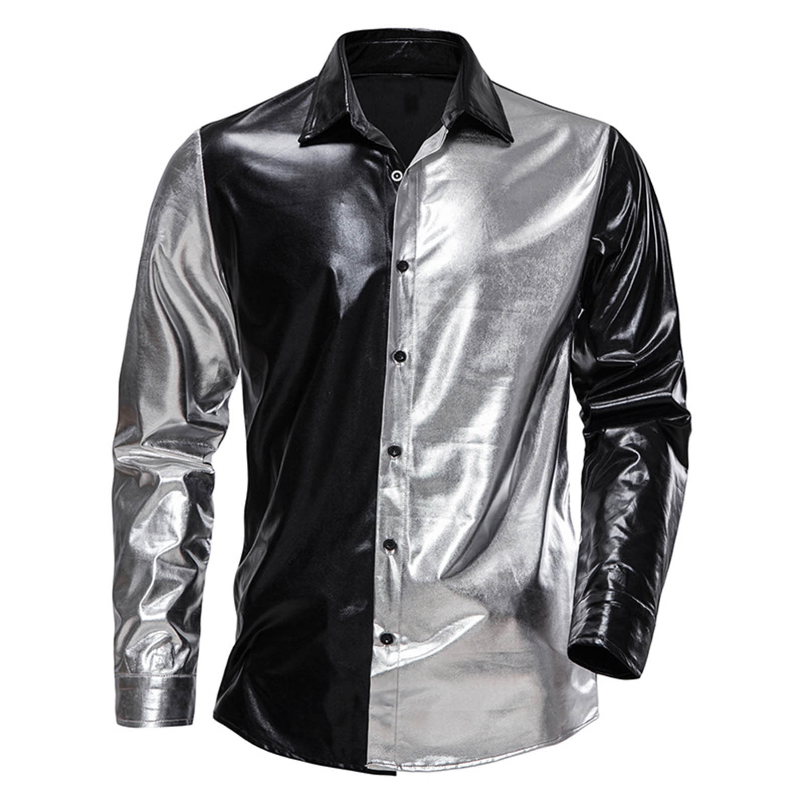 Mens Metallic Shirts Long Sleeve Shiny Shirt Sale Clearance Color Block Regular Fit Button Down ...