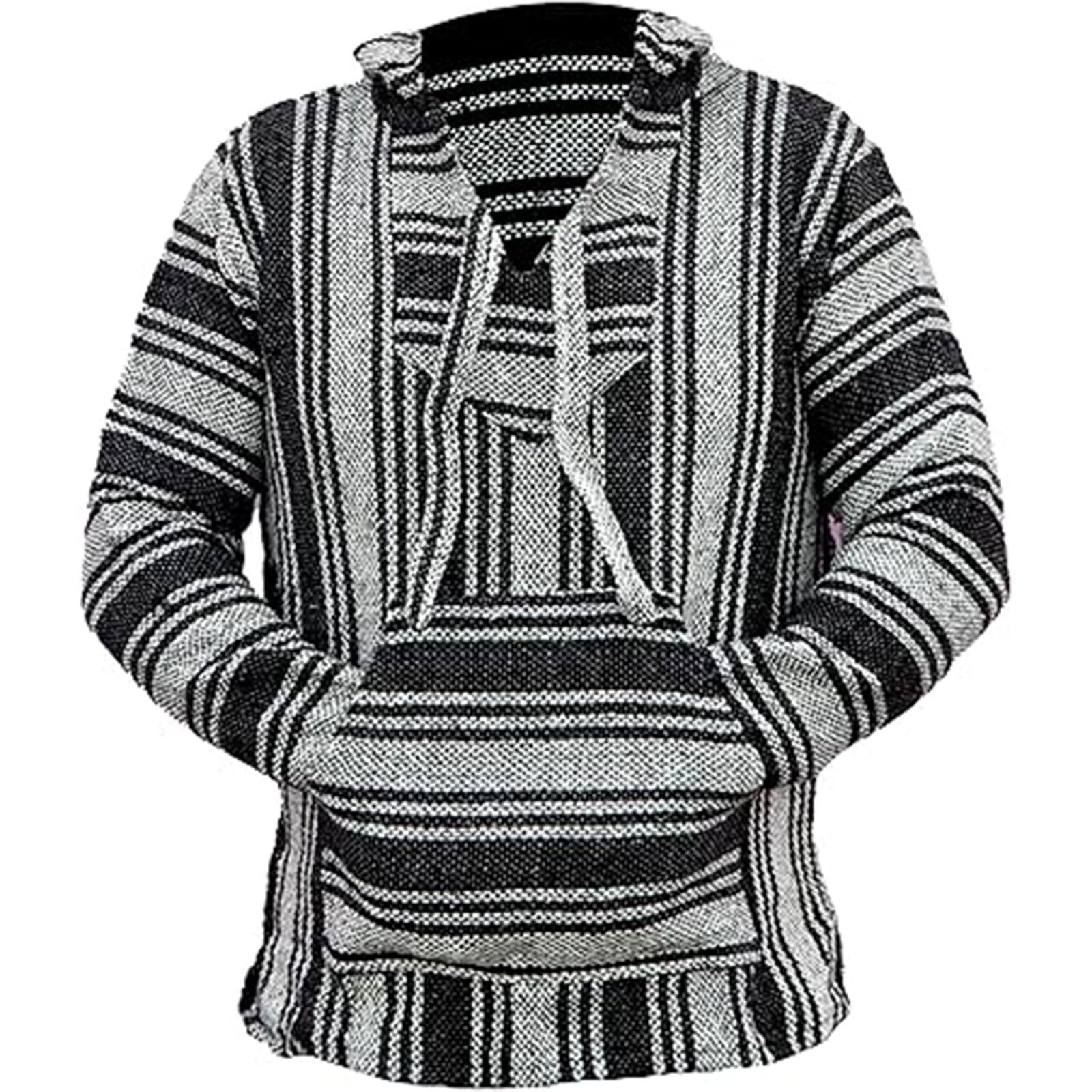 Mens Mexican Hoodie Hippie Surf Poncho Sweater Sweatshirt Pullover Grey ...